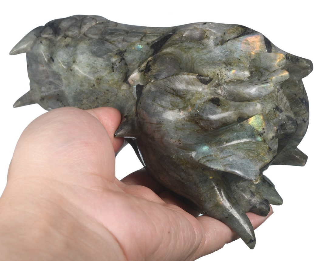5.94" 789g Natural Labradorite Handmade Dragon Skull Sculpture, Dragon ...