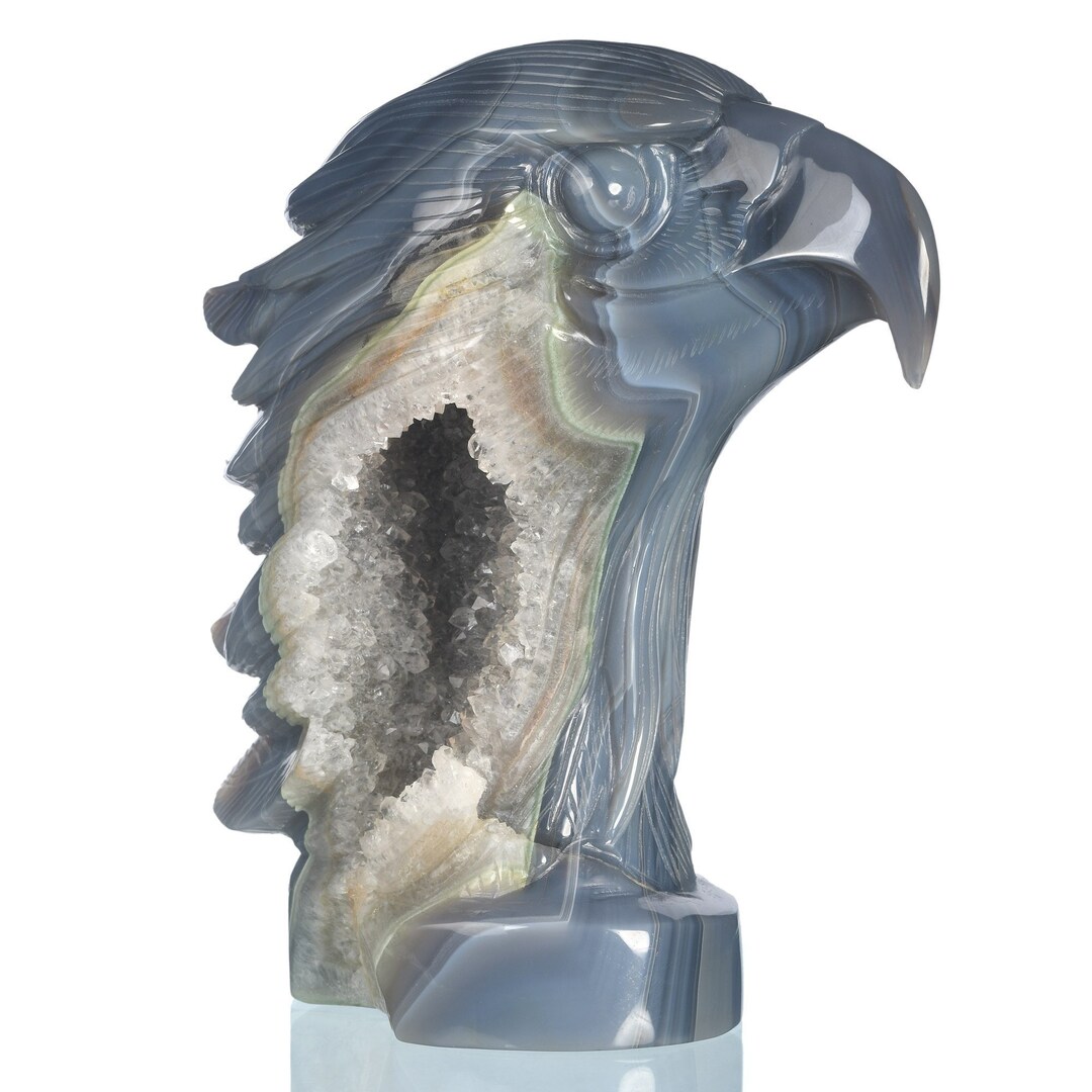 5.87" 1347g Natural GEODE Agate Handmade Eagle Head Sculpture, Bird ...