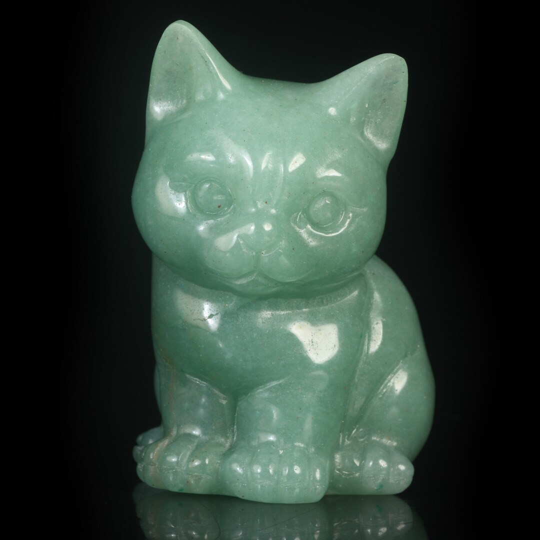 1.97 70g Natural Green Aventurine Handmade Cat Sculpture, Animal ...
