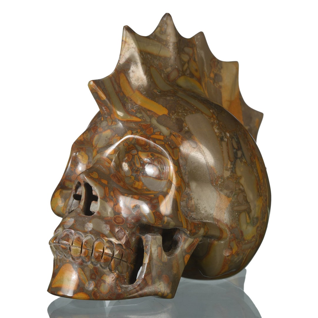 4.92" 821g Realistic Natural Bamboo Fossil Stone Hand Carved Mohawk ...