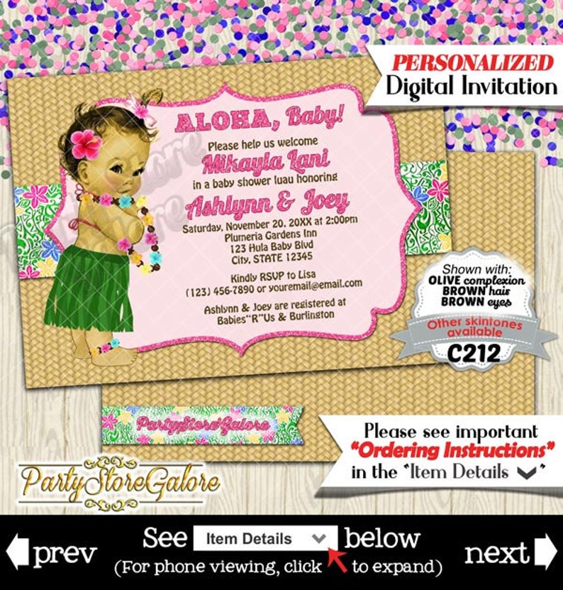 Hula Baby Girl Baby Shower Invitation Hawaiian Luau Pink Red - Etsy