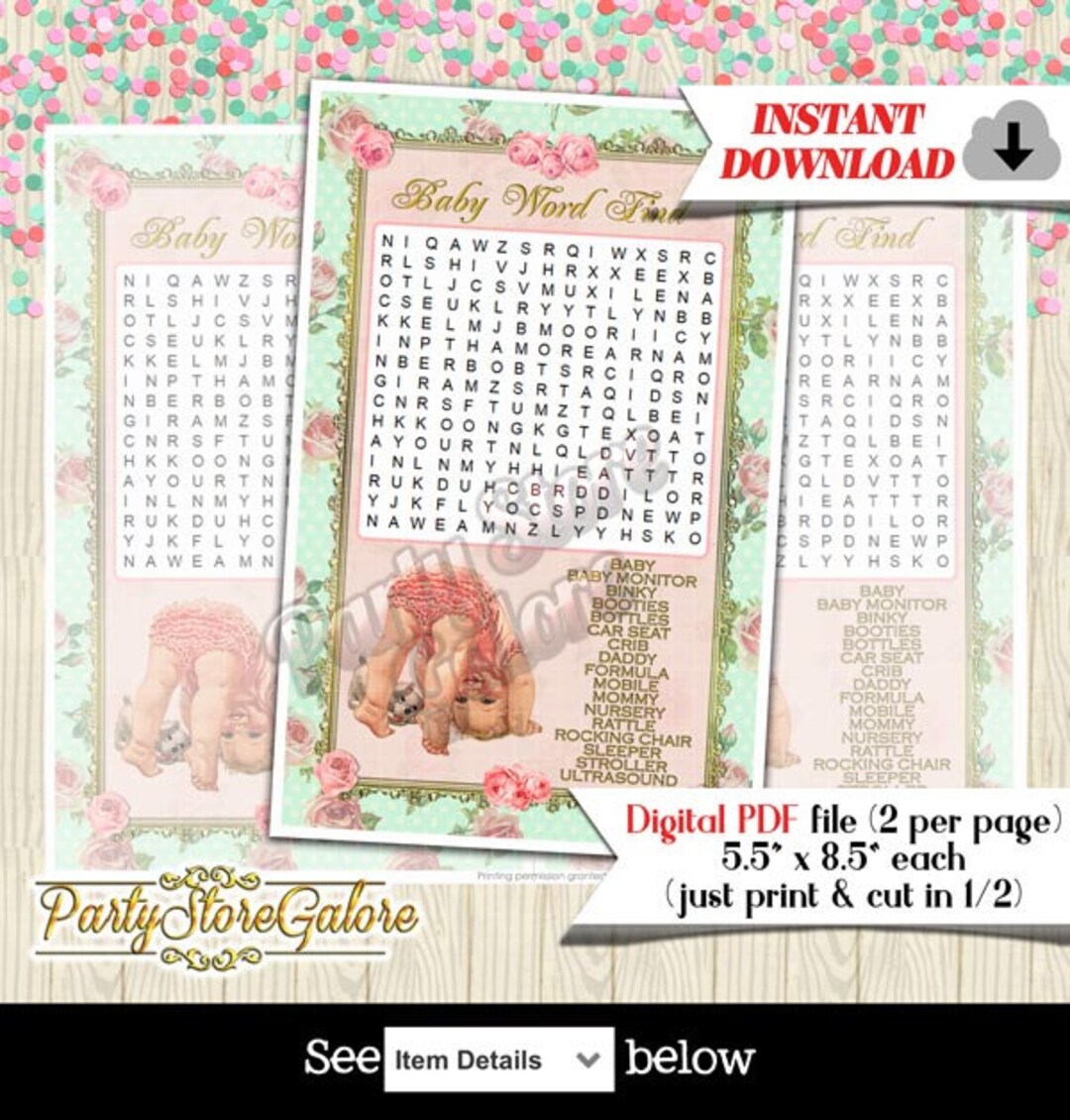 Baby Shower Games Word Find Game Playful Baby Girl With Puppy Girls ...