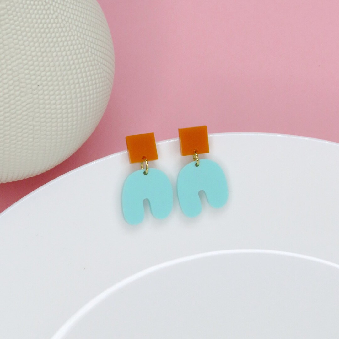 Turquoise Squishy Square Arch Earrings - Etsy