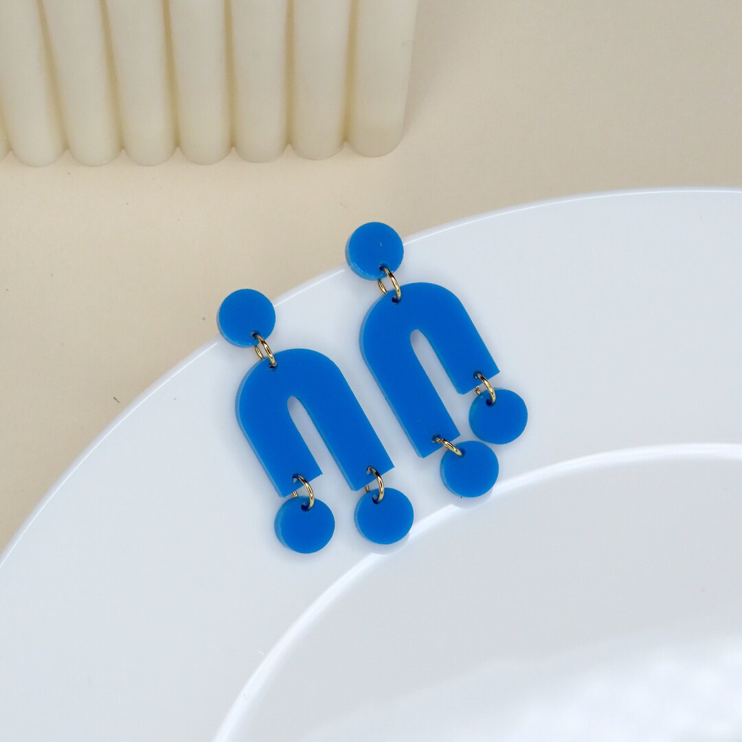 Mismatch Acrylic Earrings in Azure Blue - Etsy