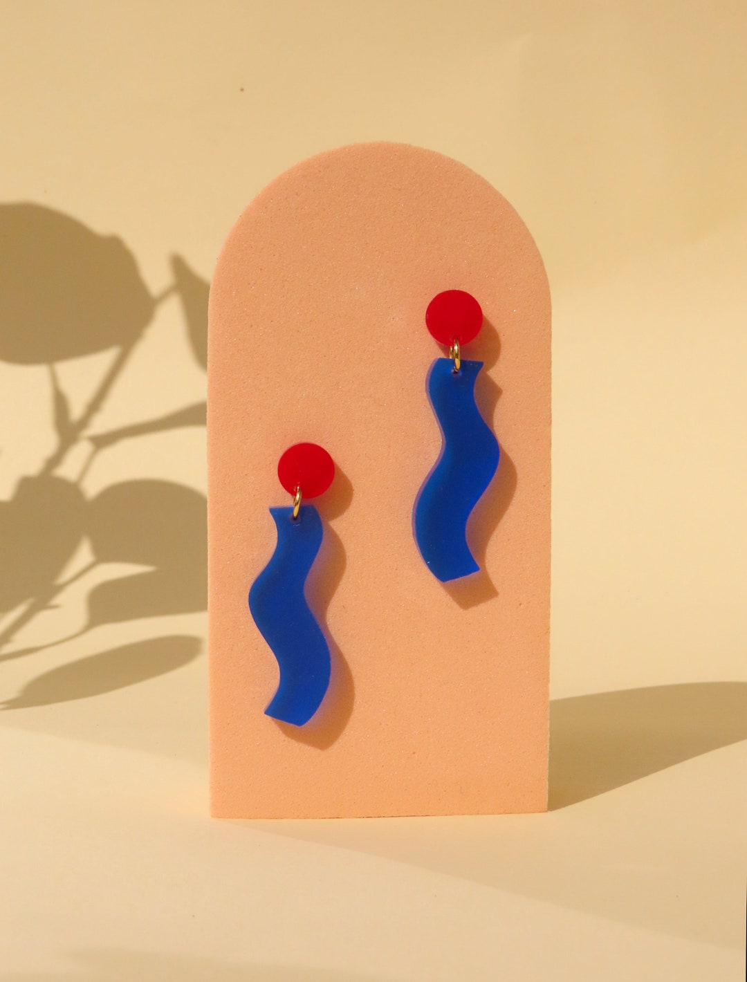 Wormly Earrings With Stainless Steel Plugs in Red and Ink Blue - Etsy