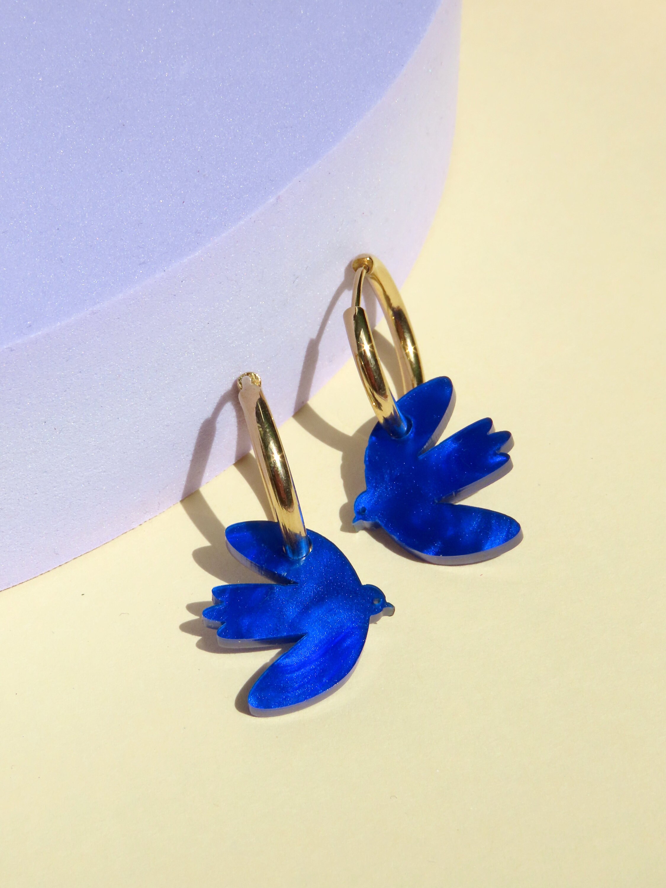 Ink Blue Dove Hoop Earrings Made of Stainless Steel and Acrylic - Etsy ...