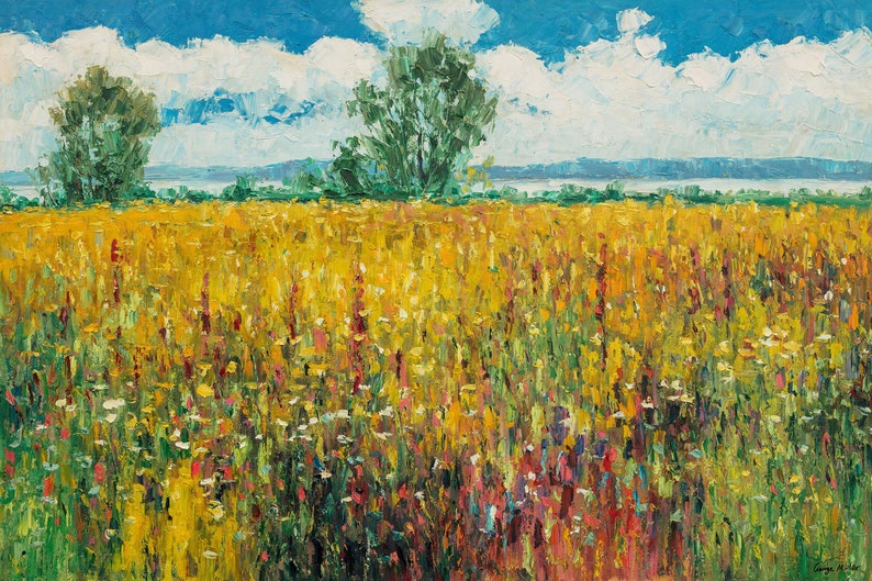 Oil Painting Landscape Spring Floral Fields Pallete Knife - Etsy