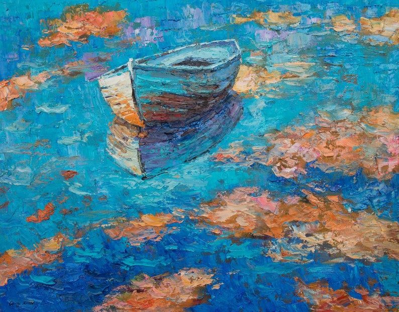 Original Oil Painting Abstract Art Fishing Boat Abstract - Etsy