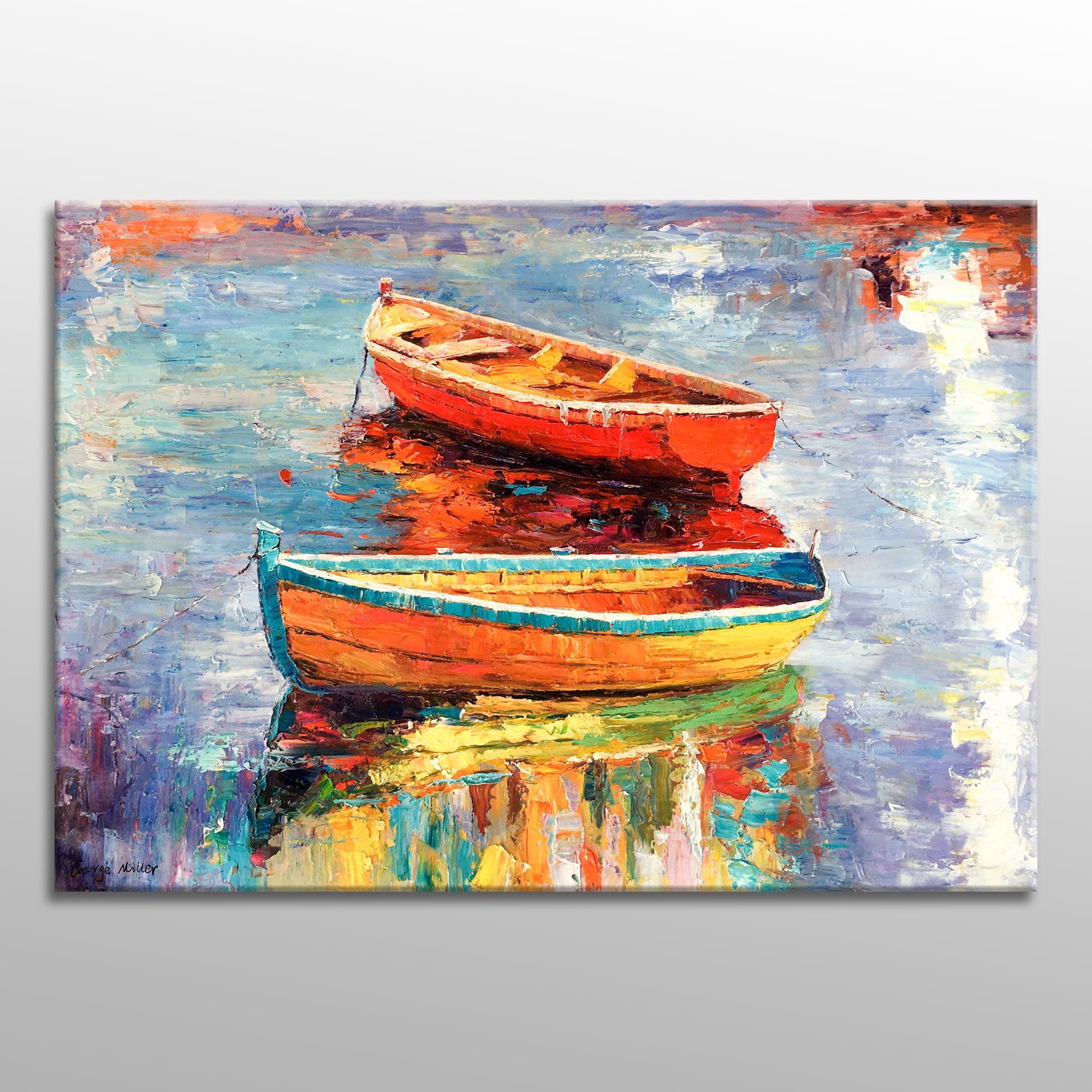 Oil Painting Fishing Boats Abstract Canvas Painting Kitchen | Etsy