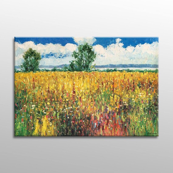 Oil Painting Landscape Spring Floral Fields Pallete Knife | Etsy