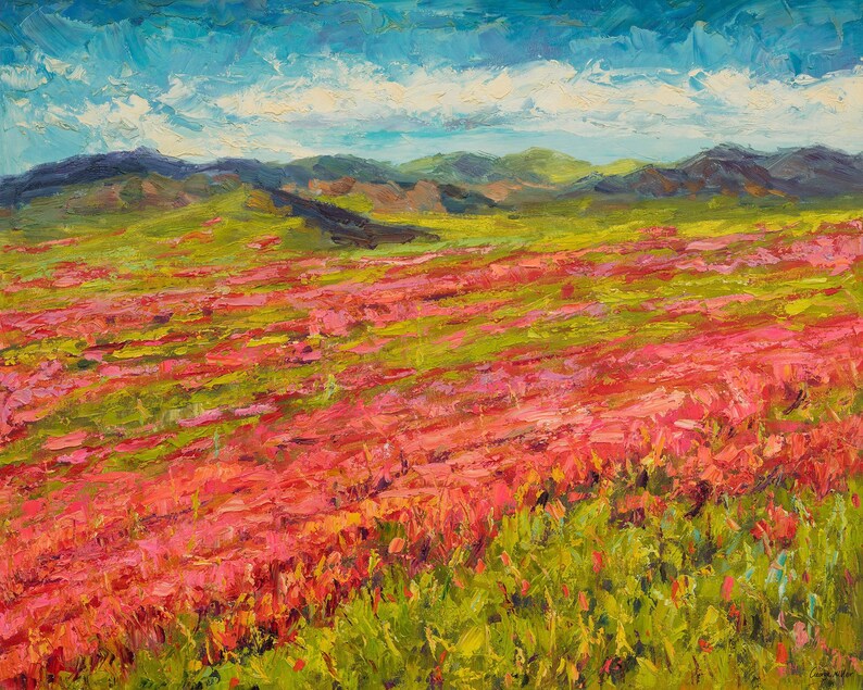 Landscape Painting Italian Tuscany Poppy Fields Living Room - Etsy