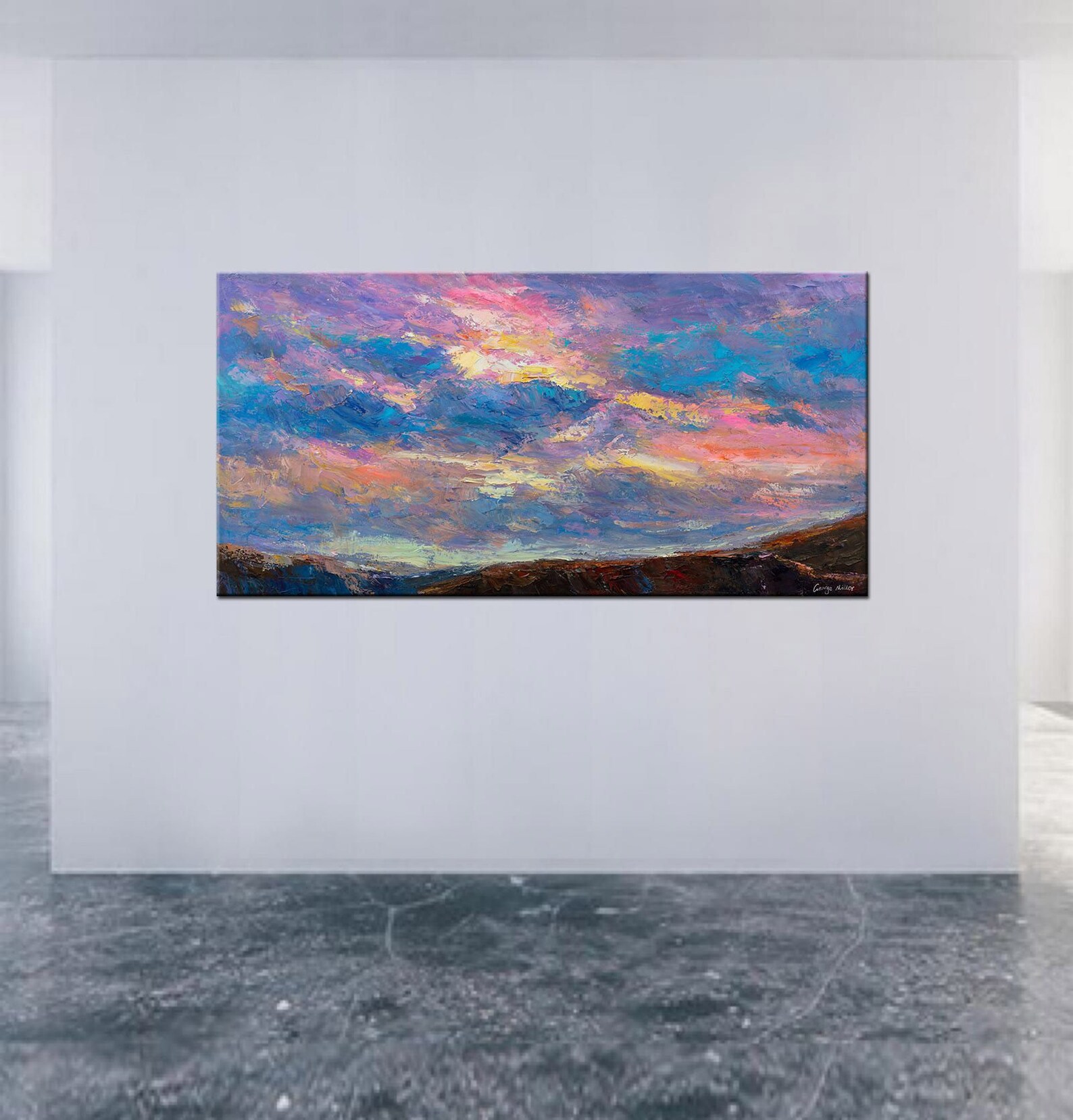 Oil Painting Sunrise in the Mountains Abstract Canvas Art - Etsy