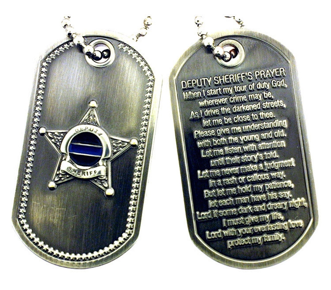 Deputy Sheriff's Prayer Thin Blue Line Brushed Steel Dog Tag SKU: DT008 ...