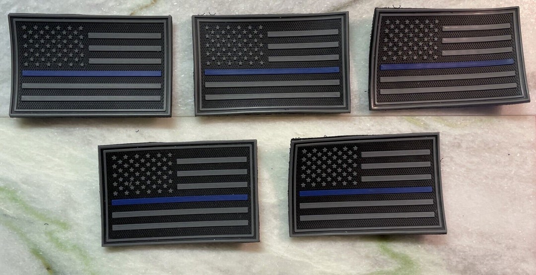 Tactical Thin Blue Line USA Flag Rubber Patches 3x2 5 Pack of Patches ...