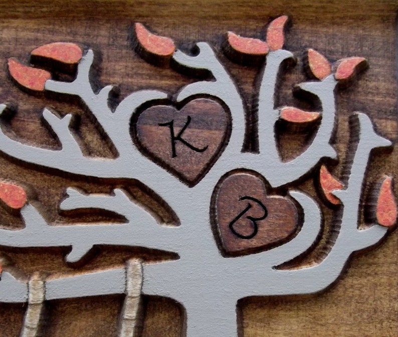 Autumn Leaves Initials in Tree Hearts Wedding Gift Personalized Carved ...