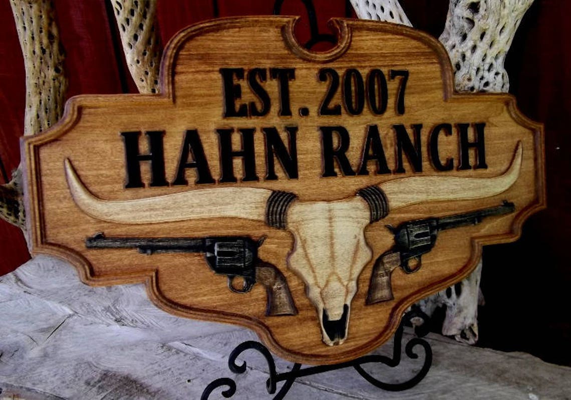 Western Plaque / Carved Wood / Rustic Finish / - Etsy