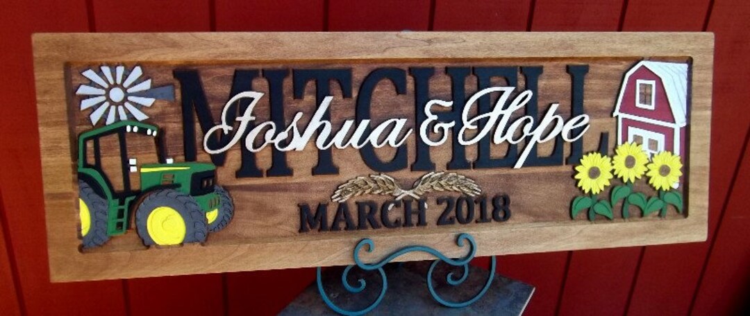 Family, Farm Sign, Green or Red Tractor, Sunflowers, Anniversary Gift ...