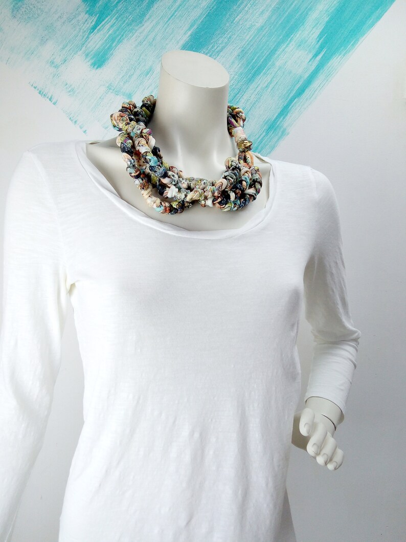 Chunky choker fabric necklace colorful boho textile necklace | Etsy