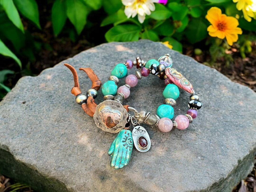 OOAK, Boho Wisdom and Insight Owl Bracelet, Artisan, Handmade, Hamsa ...