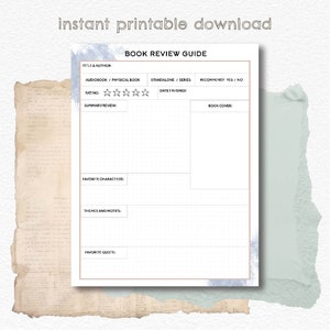 Book Review Guide - Instant Printable Download - Etsy