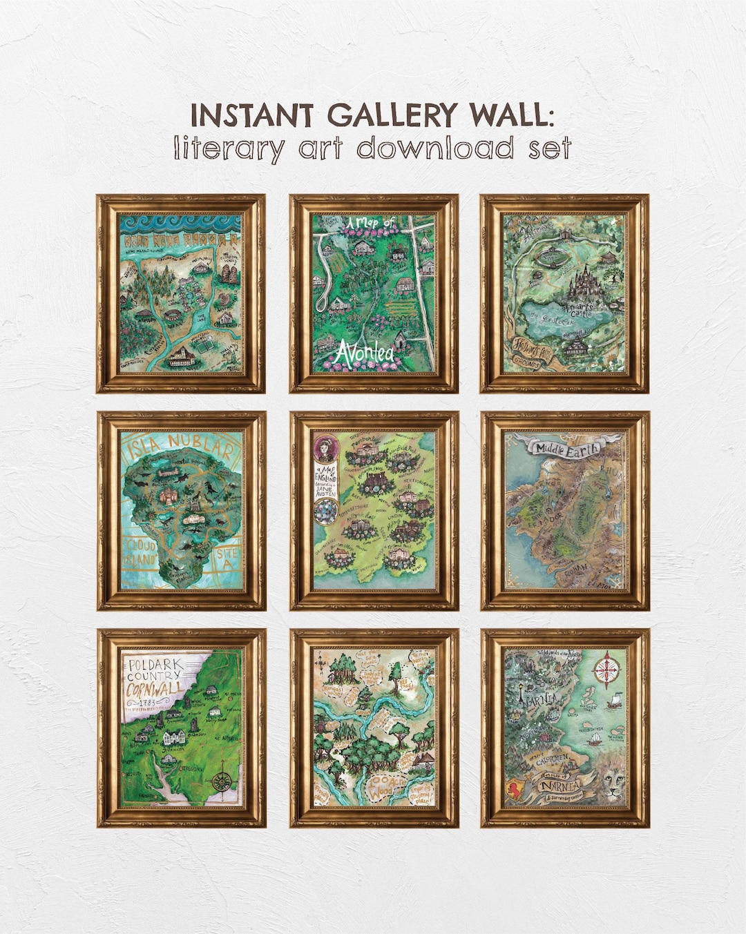 Literary Maps - Instant Gallery Wall - Downloadable Art - Set of 9 - Etsy