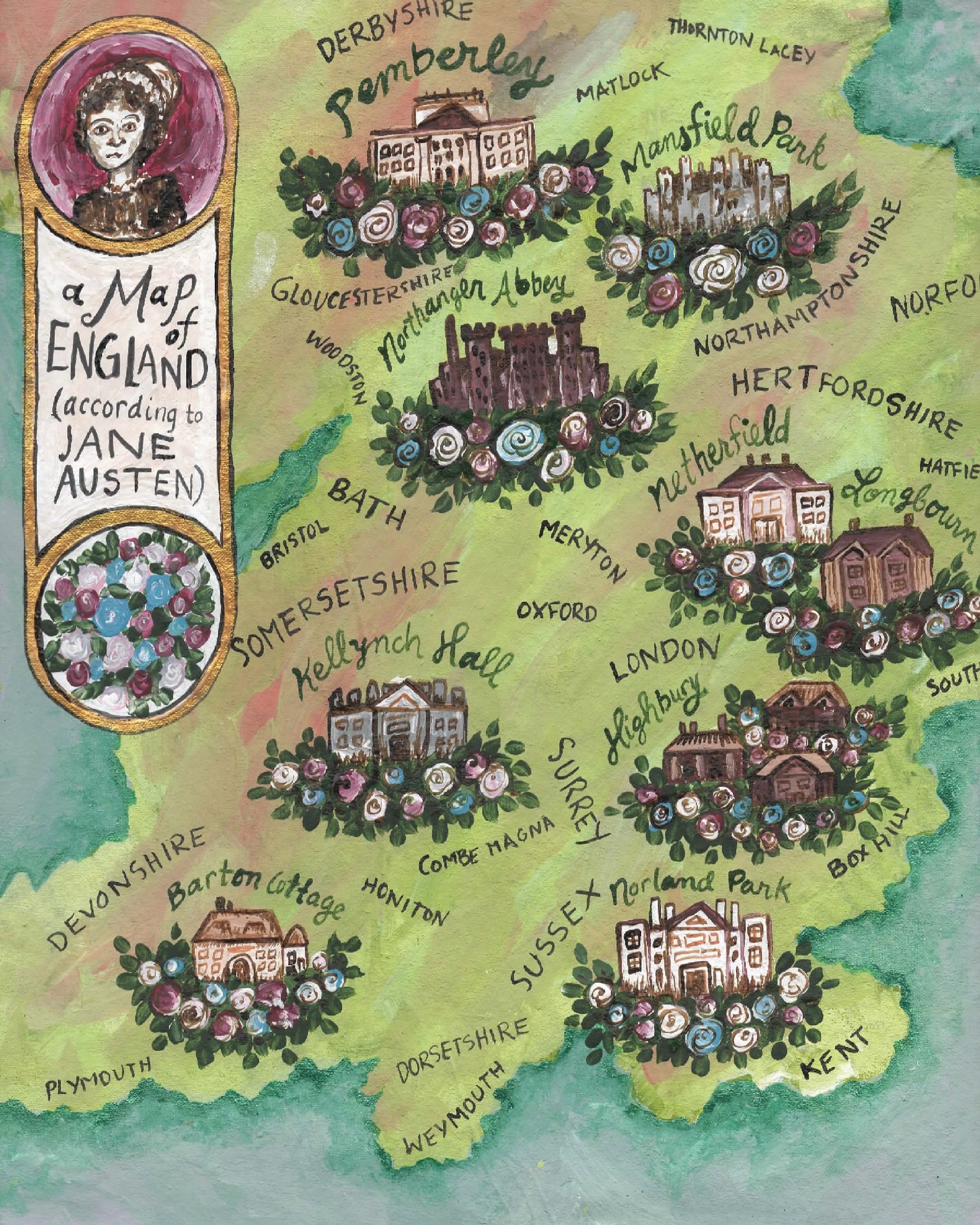 Jane Austen's Map of England DIGITAL DOWNLOAD - Literary Art Print - Etsy