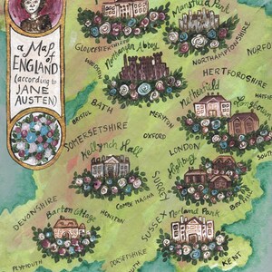 Jane Austen's Map of England DIGITAL DOWNLOAD Literary Art Print - Etsy