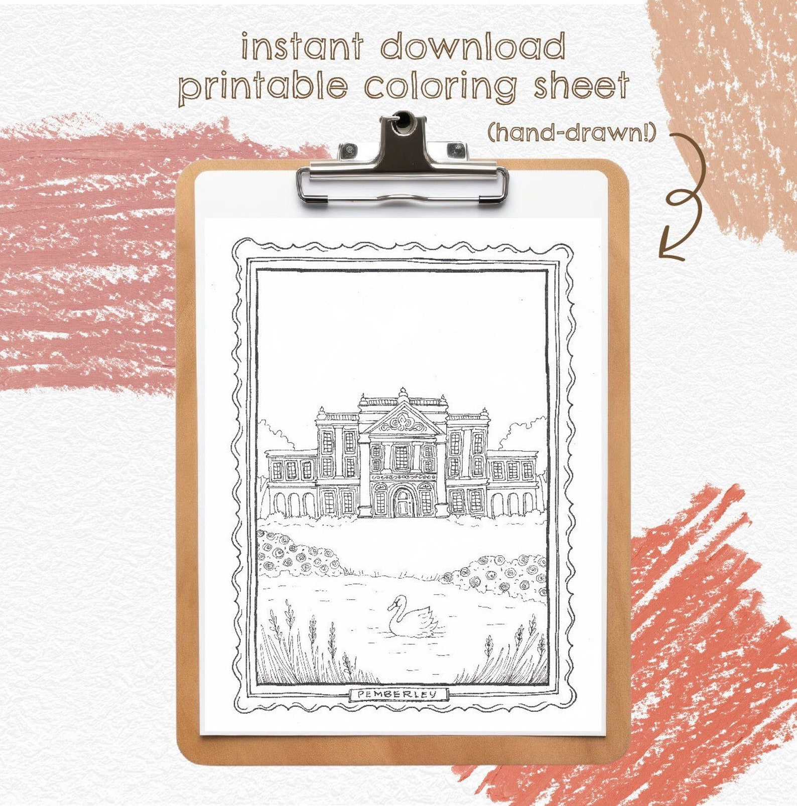 Pemberley Coloring Sheet – Pride and Prejudice, Literary Art (instant ...