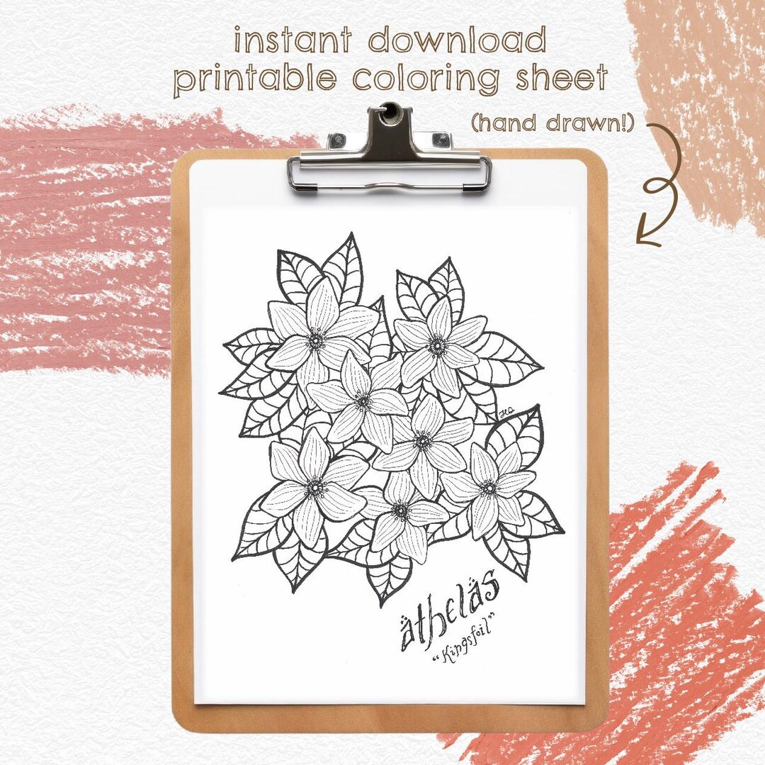 Athelas - Fantasy Flower COLORING SHEET - Instant Download Printable ...
