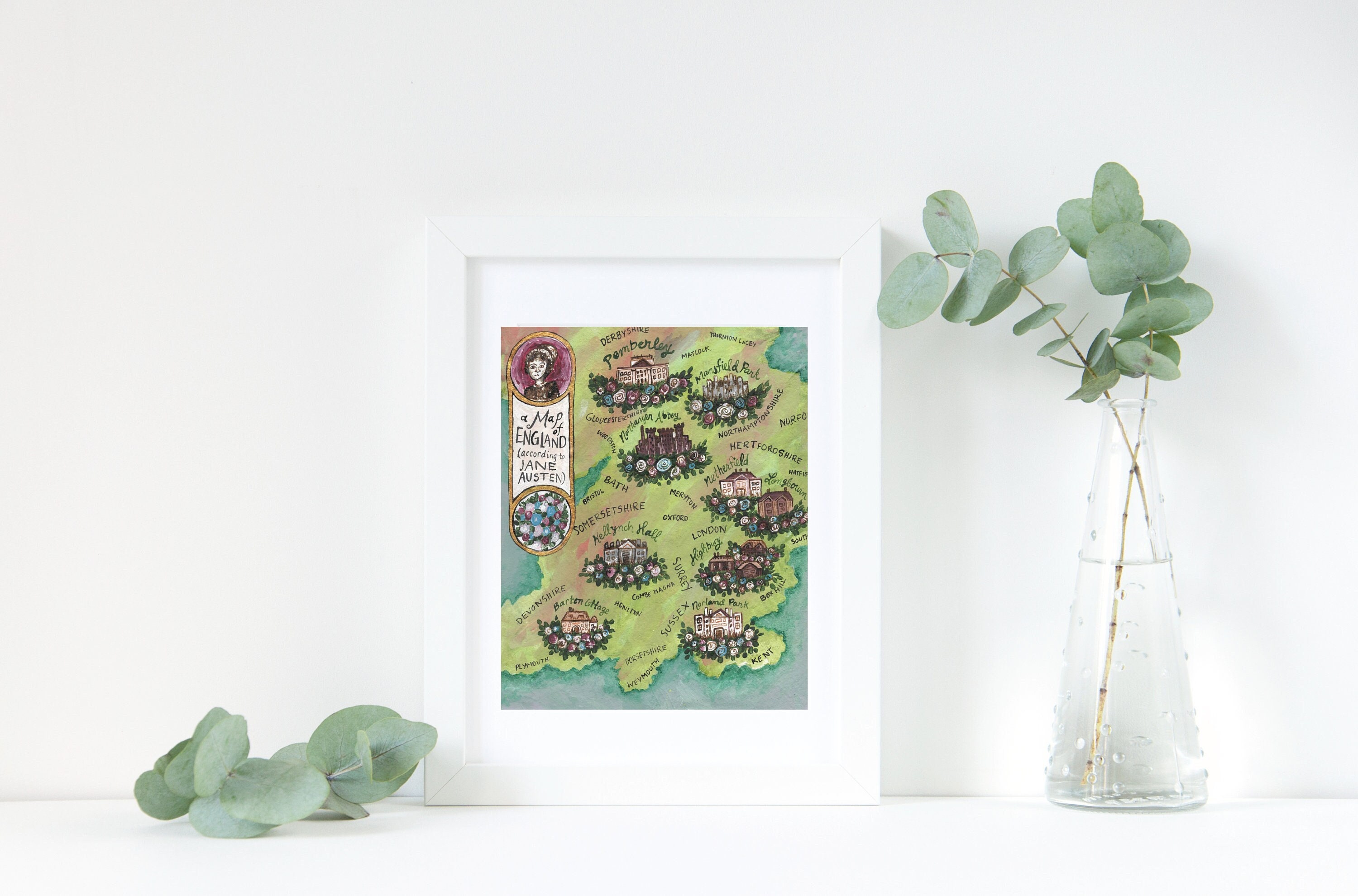 Jane Austen's Map of England DIGITAL DOWNLOAD - Literary Art Print - Etsy