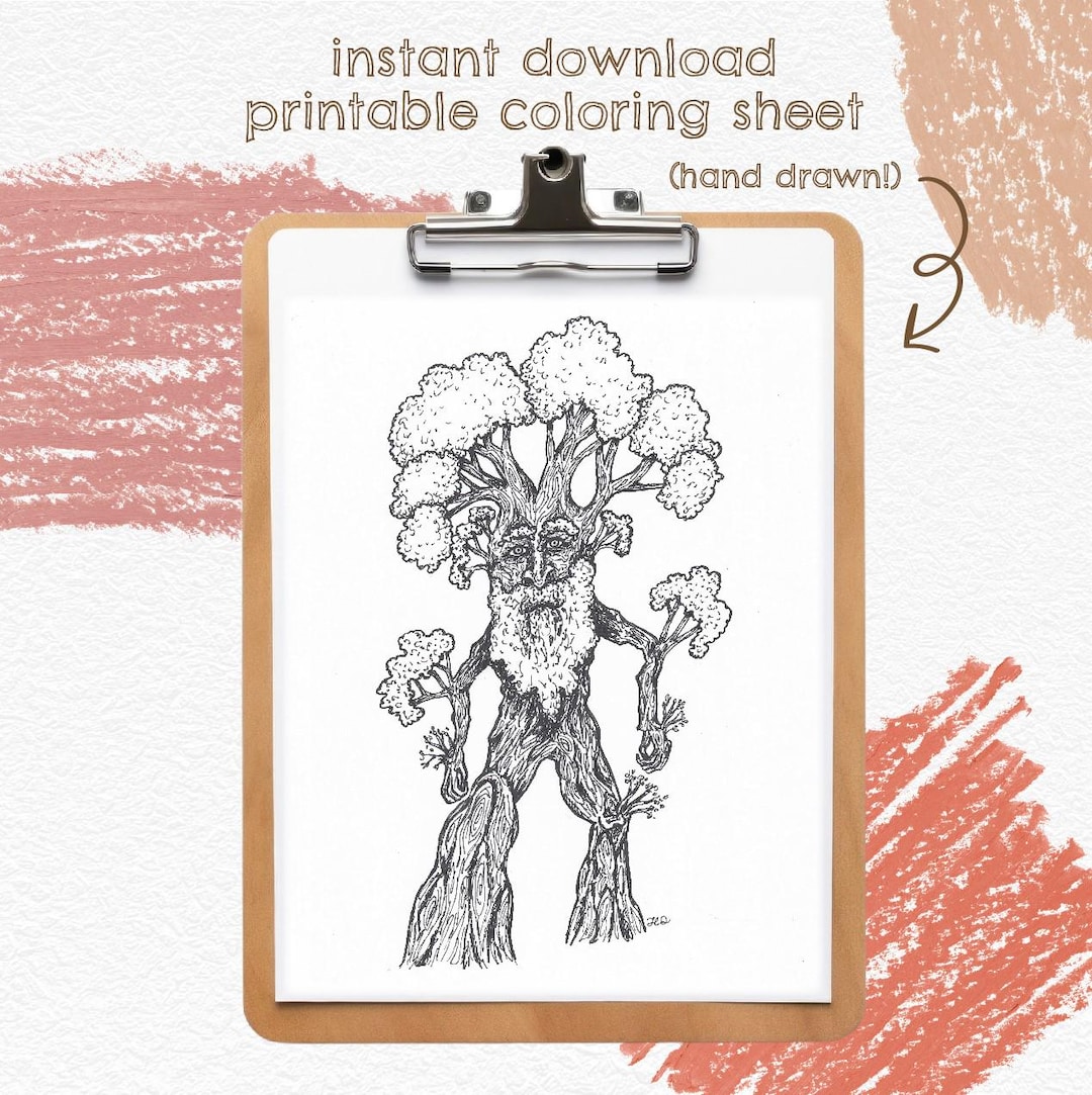 Fantasy Tree Man Coloring Page – Hand-drawn Printable (instant Download ...