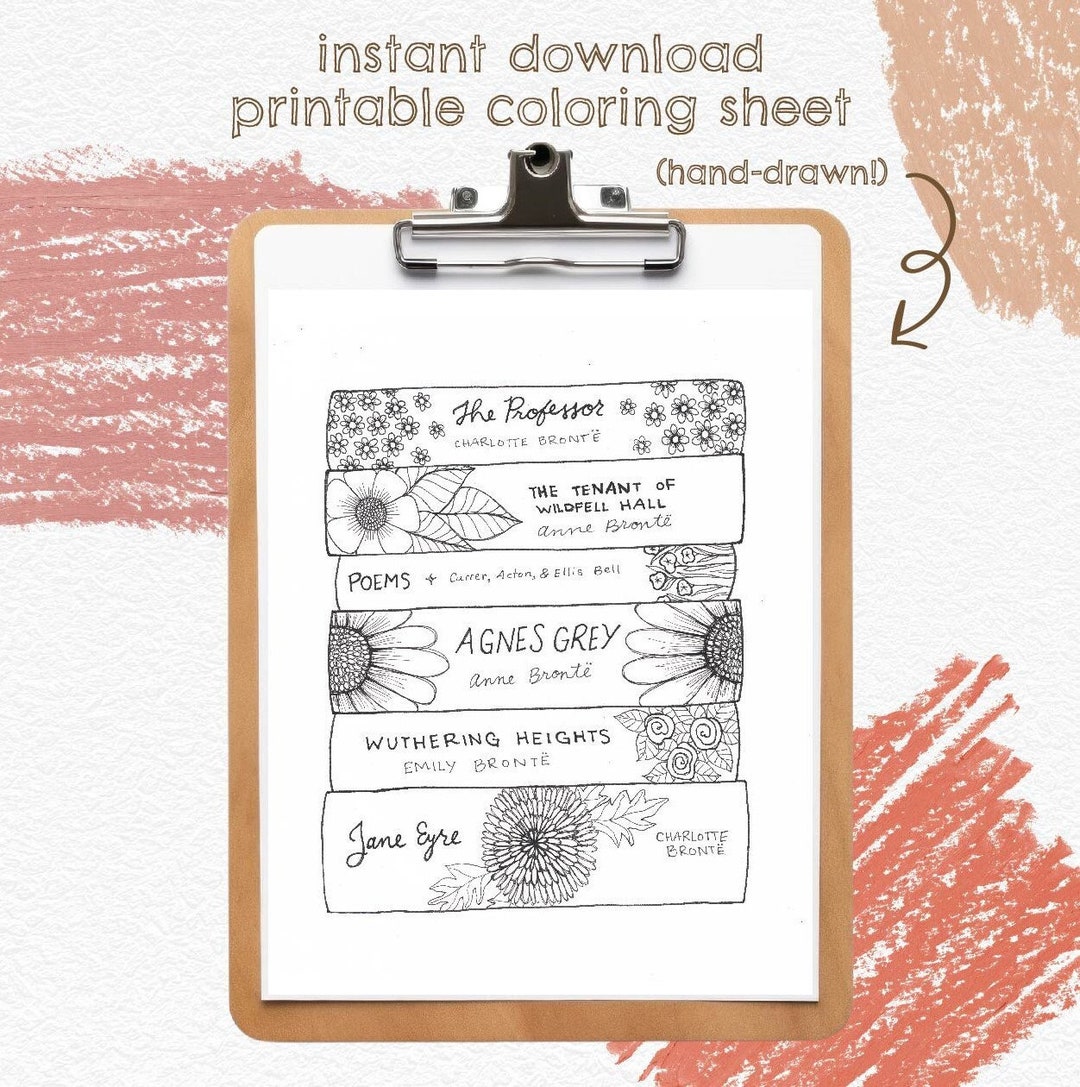 Bronte Book Stack COLORING SHEET - Instant Download Printable Literary ...