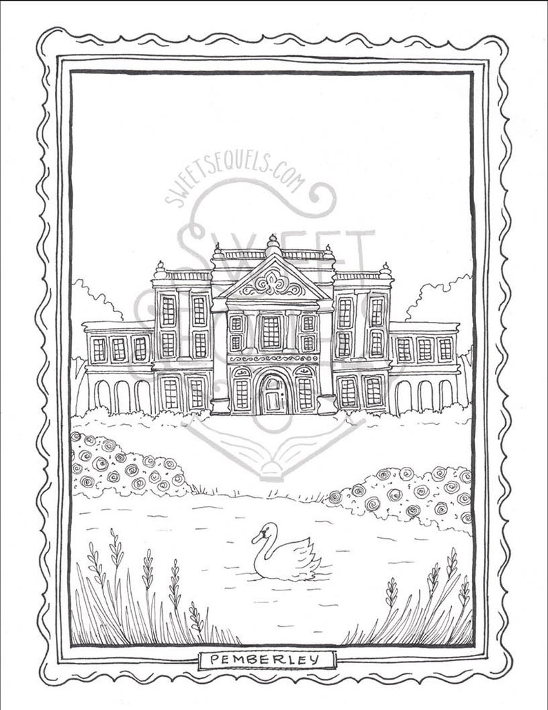 Pemberley Coloring Sheet – Pride and Prejudice, Literary Art (instant ...