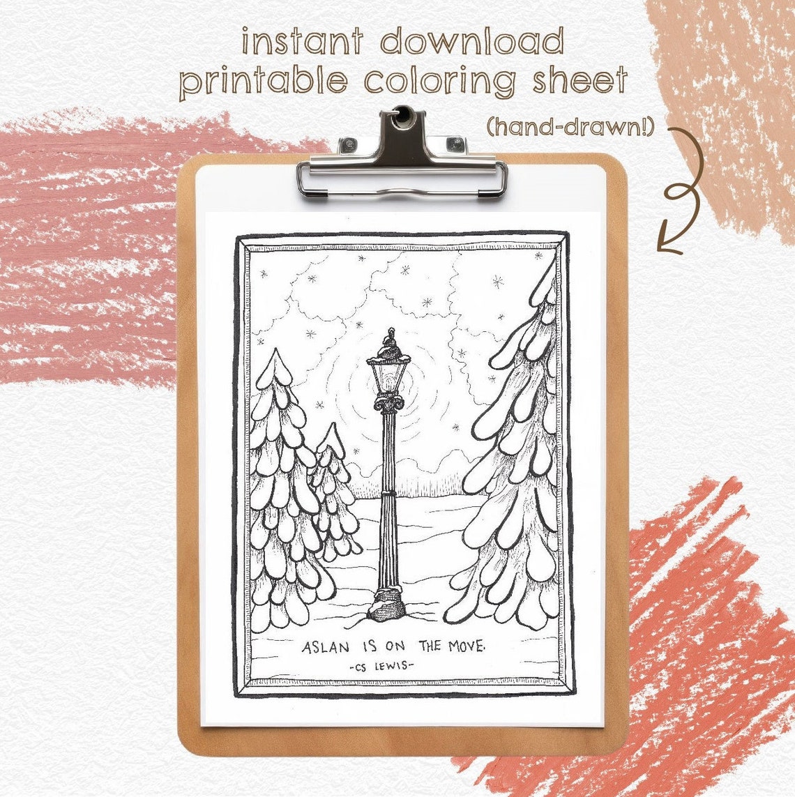 Lamppost Coloring Sheet – Lion, Witch, Wardrobe, Printable (digital ...