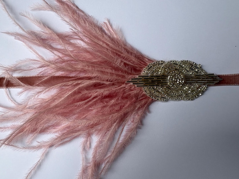 Art Deco Feather Headband: Silver Beaded Ostrich Fascinator, Velvet ...