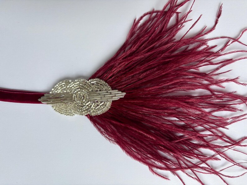 Art Deco Feather Headband: Silver Beaded Ostrich Fascinator, Velvet ...