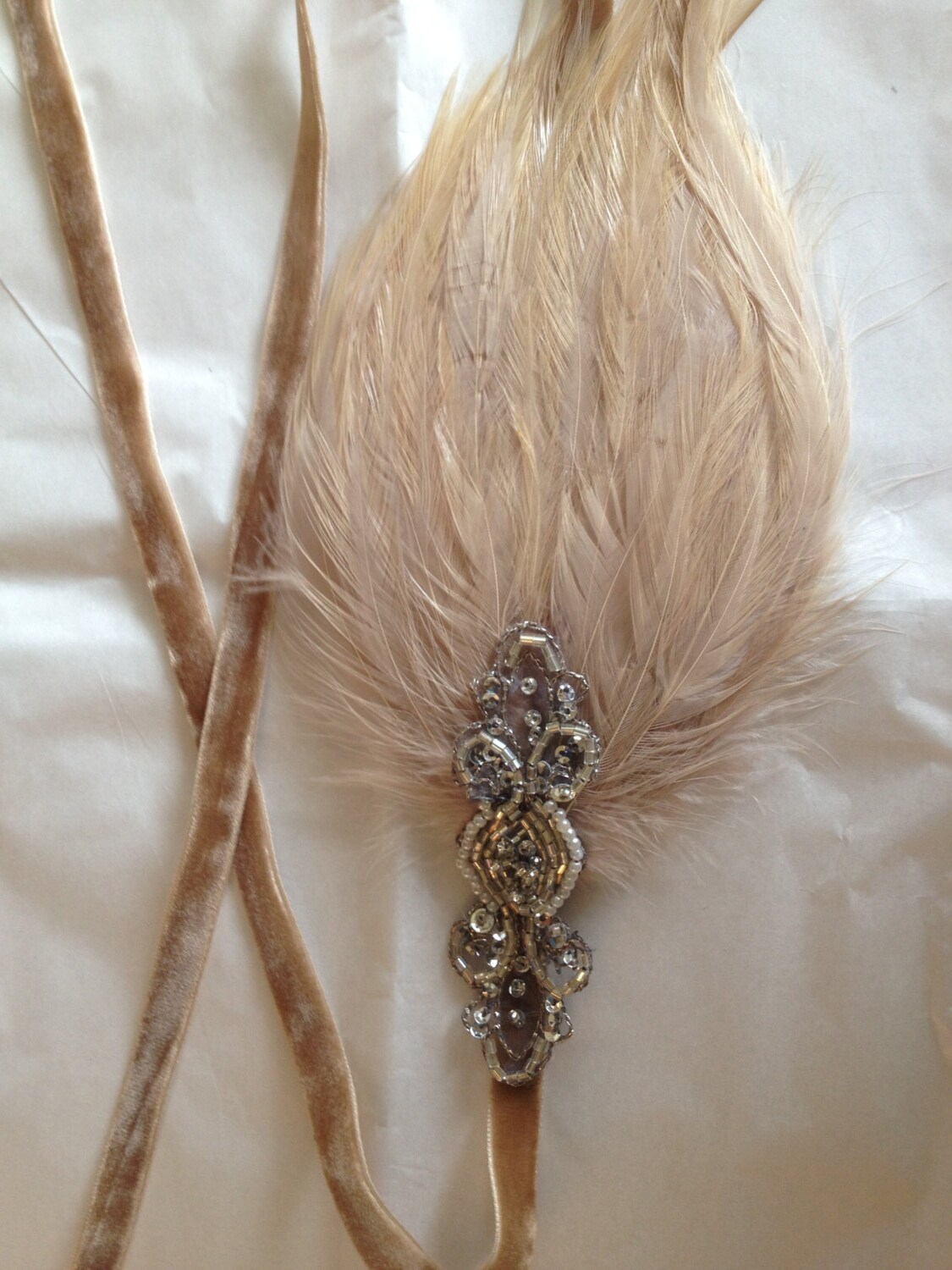 Plum Feather Headband Plum 1920s Headband Silver Beaded | Etsy