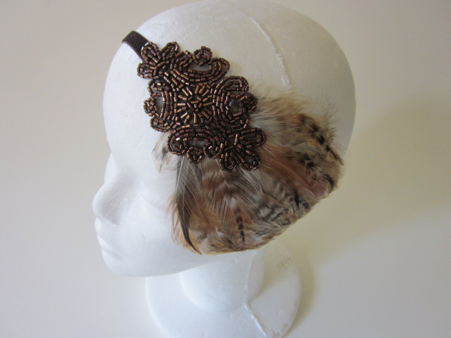 Fascinator Great Gatsby Bronze 1920s Headpiece Brown Feather - Etsy