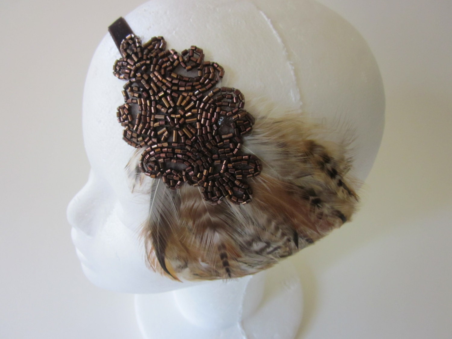 Fascinator Great Gatsby Bronze 1920s Headpiece Brown Feather - Etsy