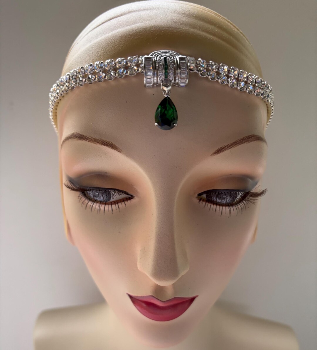 Emerald GREEN 1920s Art Deco Headpiece, Great Gatsby Vintage Flapper ...