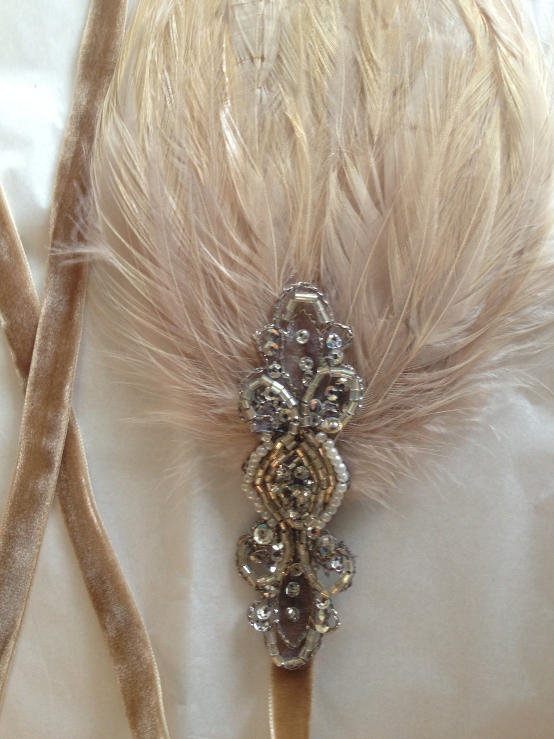 Plum Feather Headband Plum 1920s Headband Silver Beaded | Etsy