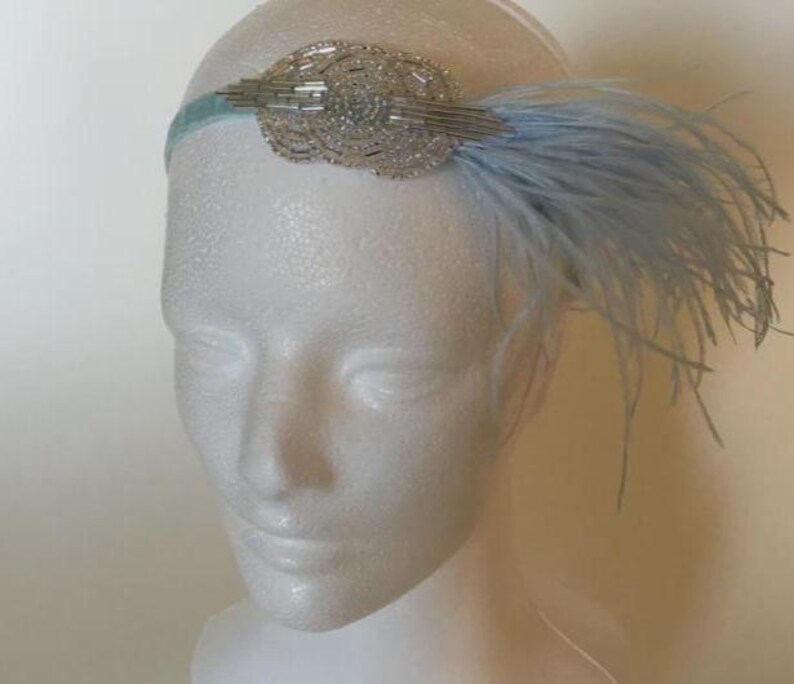 Art Deco Feather Headband: Silver Beaded Ostrich Fascinator, Velvet ...