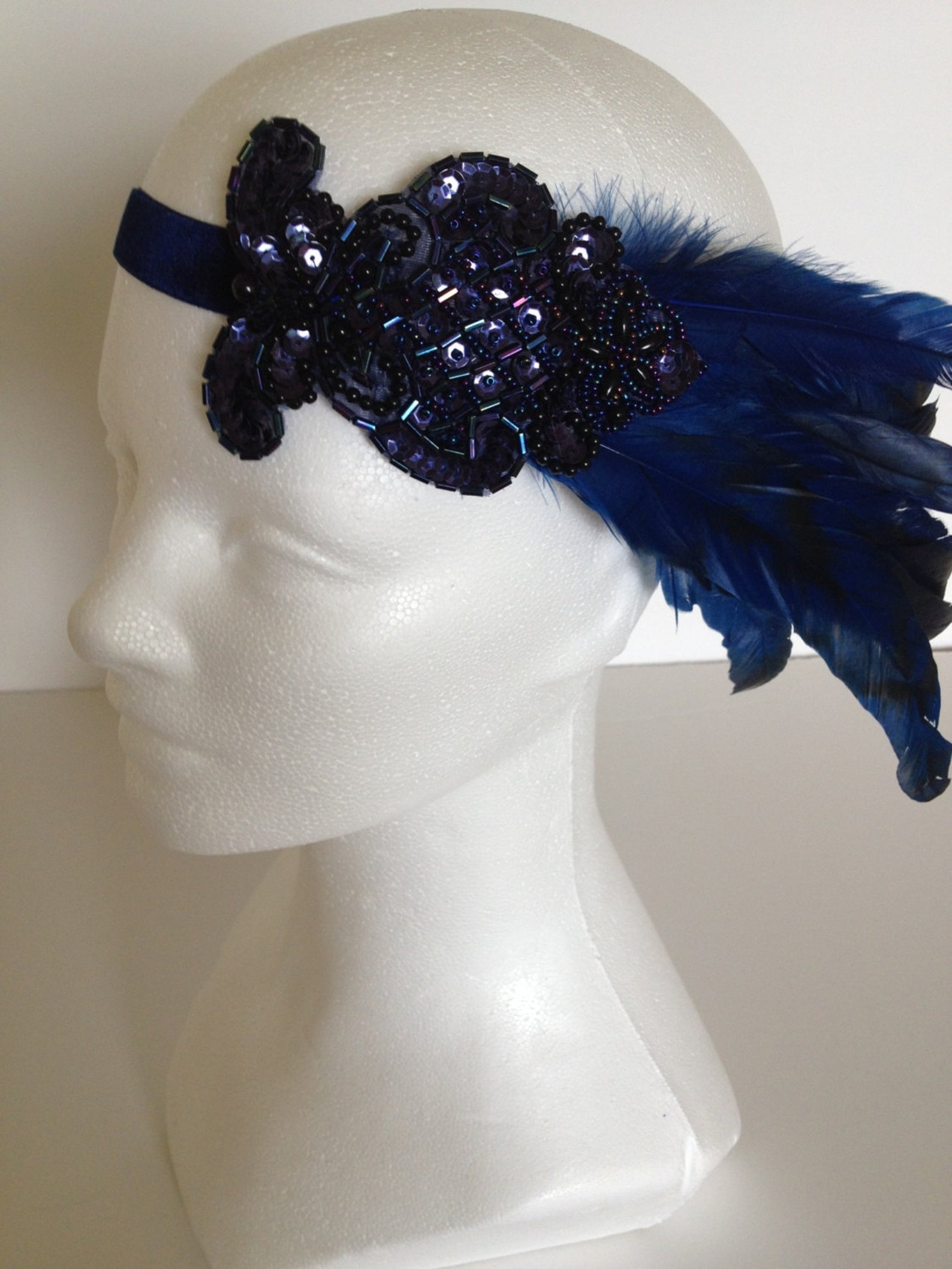 BLUE FEATHER 1920s Headpiece Navy Blue 1920s Dress Navy - Etsy