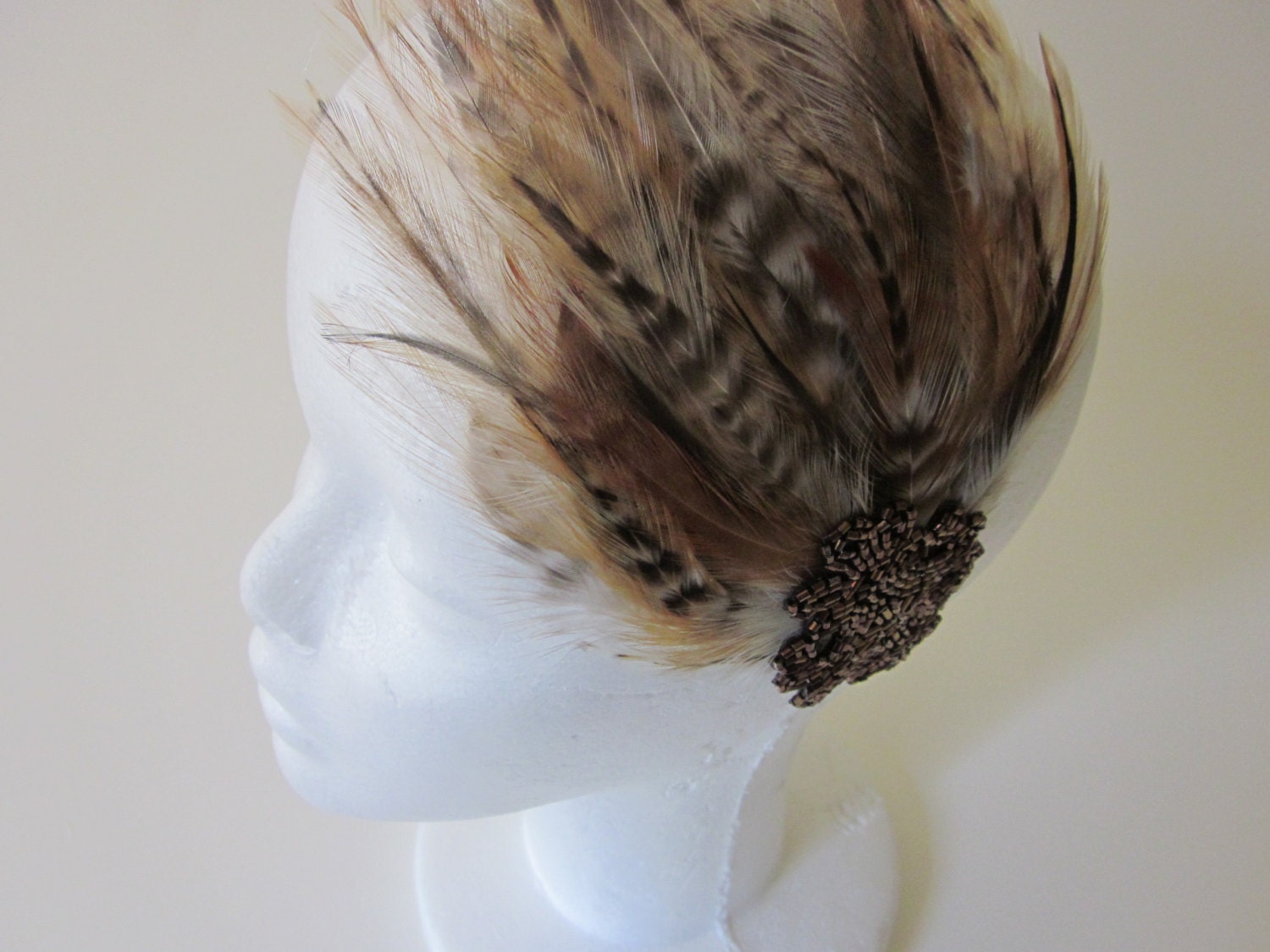 Fascinator Great Gatsby Bronze 1920s Headpiece Brown Feather - Etsy