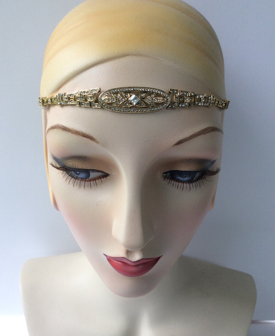 Gold Art Deco Headpiece, Crystals Rhinestone 1920s Flapper Headband ...