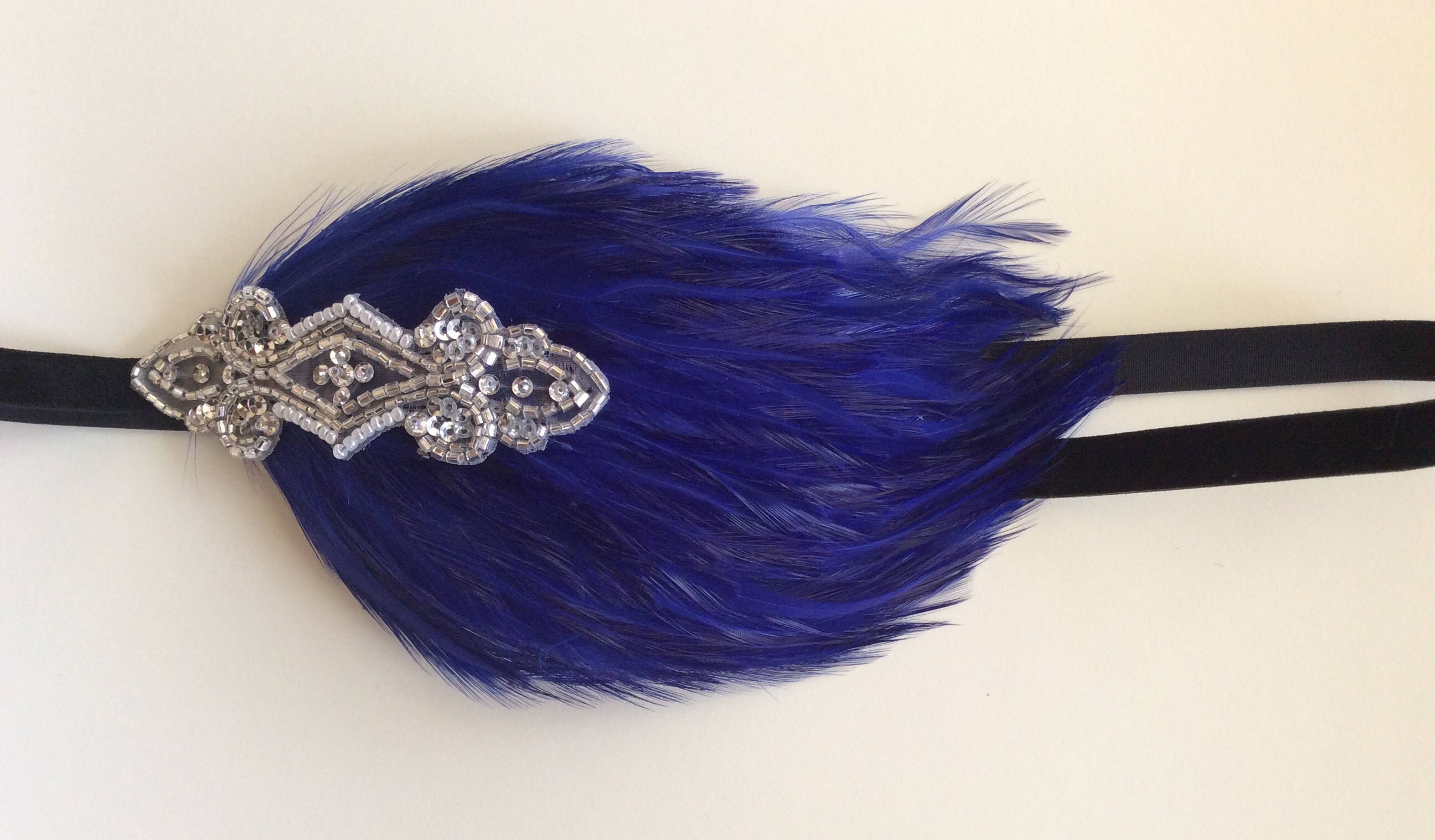 Royal Blue Fascinator, Silver Beaded Headpiece Great Gatsby Feather ...