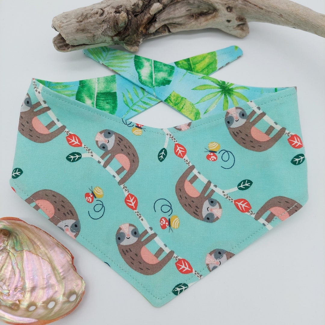 Sloths/tropical Leaves Reversible Tie on Bandana - Etsy