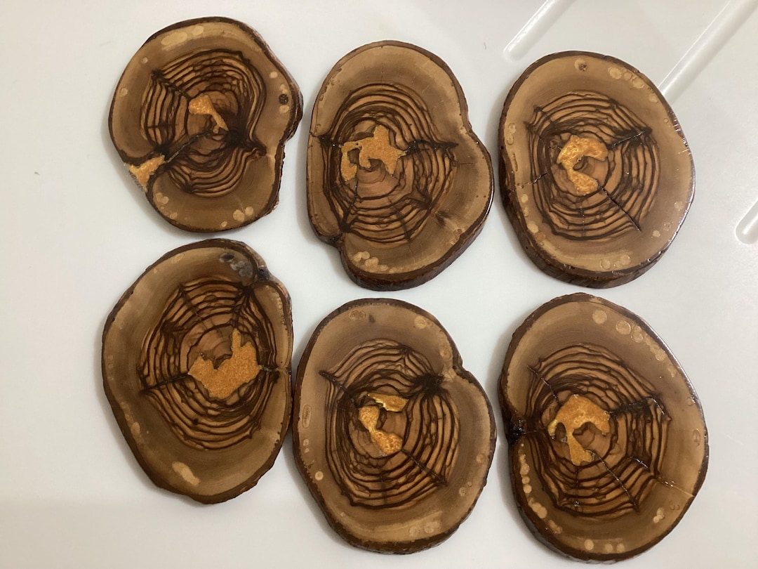 Cyprus Olive Wood Coasters….hand Crafted…..set of 6…..fabulous Markings ...