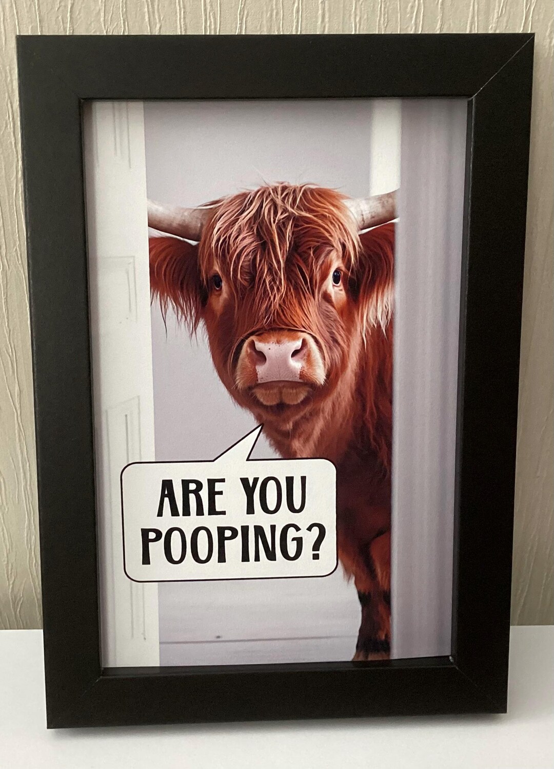 ARE You POOPING !!!!! Fabulous Print of Cow Peeping Through Toilet Door ...