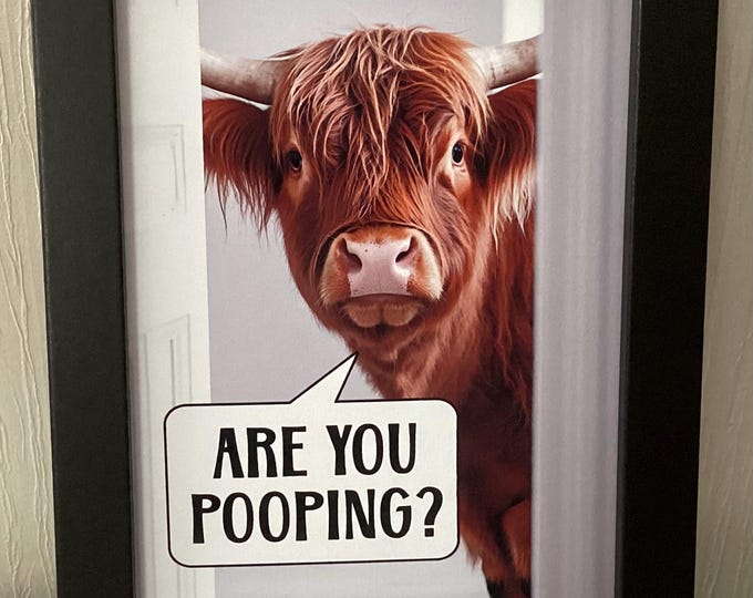 ARE You POOPING !!!!! Fabulous Print of Cow Peeping Through Toilet Door ...